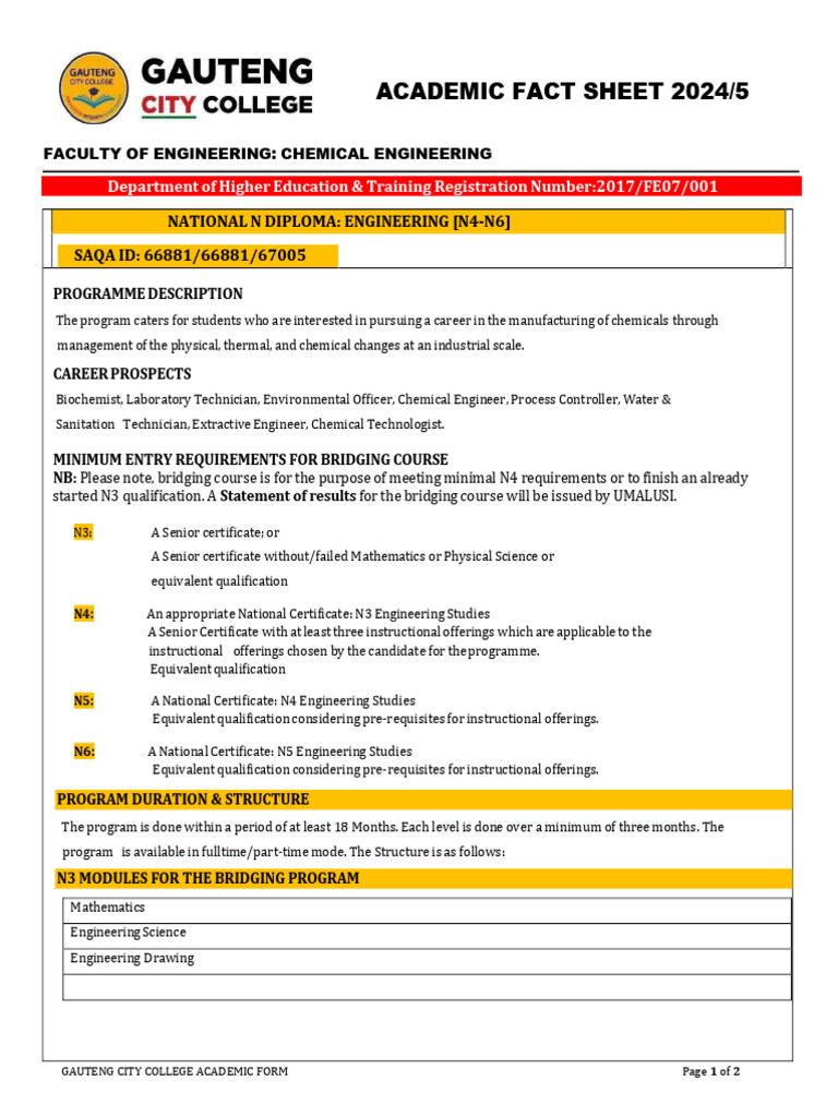 Gauteng City College Engineering Diploma | PDF | Engineering | Academic ...