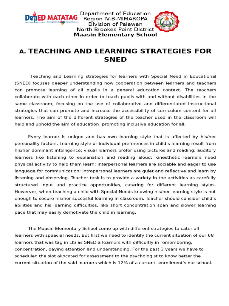 Strategies Sned_inclusive Education | PDF | Learning Styles | Learning
