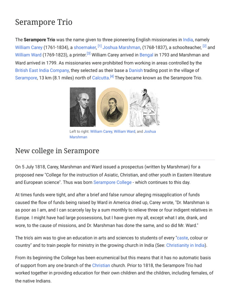 Serampore Trio - Wikipedia | PDF