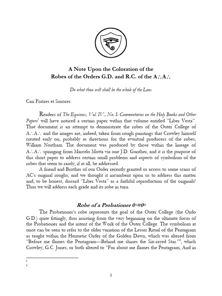 A Note upon the Coloration of AA Robes | PDF | Aleister Crowley | Thelema