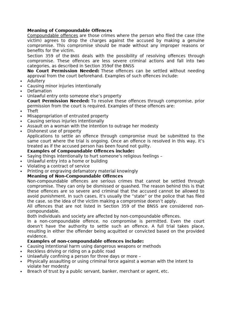 Meaning of Compoundable Offences | PDF | Bail | Crimes