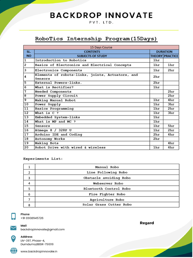 Robotic Internship Program | PDF