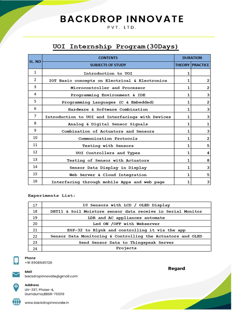 UOI Internship Program 30 Days | PDF