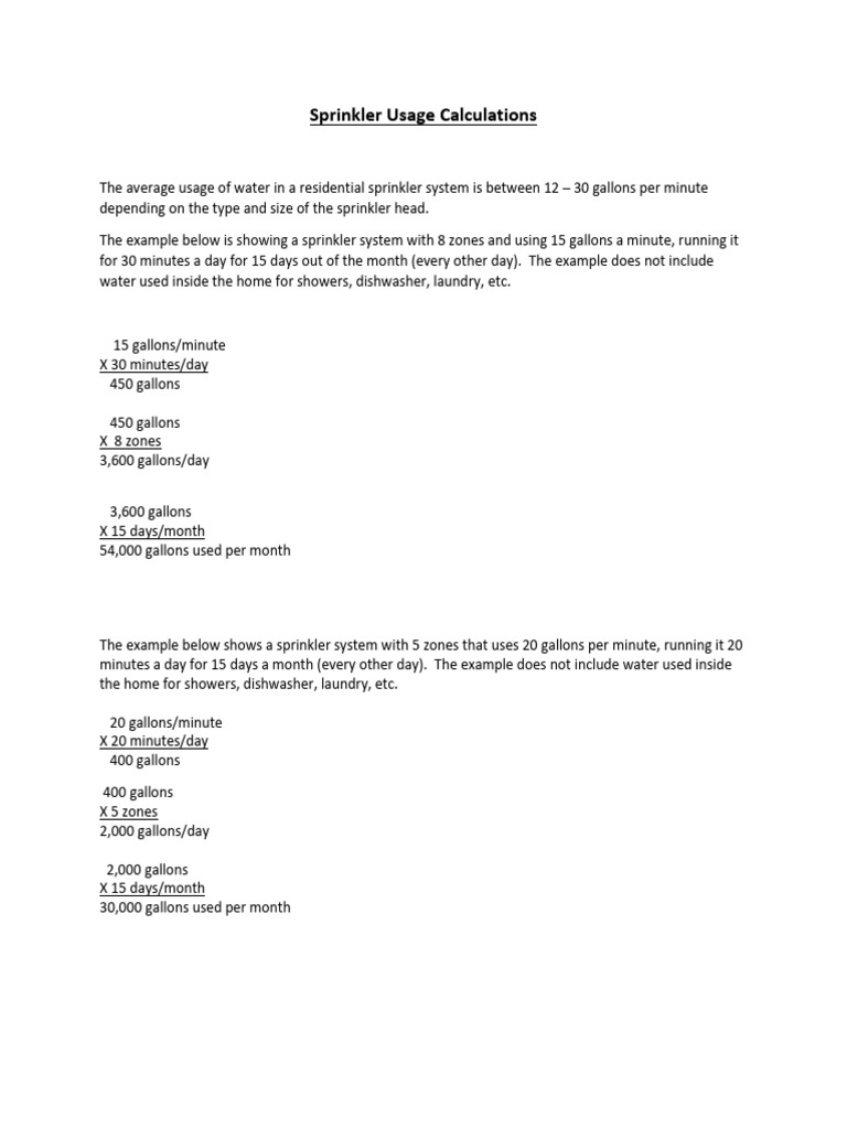 Sprinkler Usage Calculations | PDF