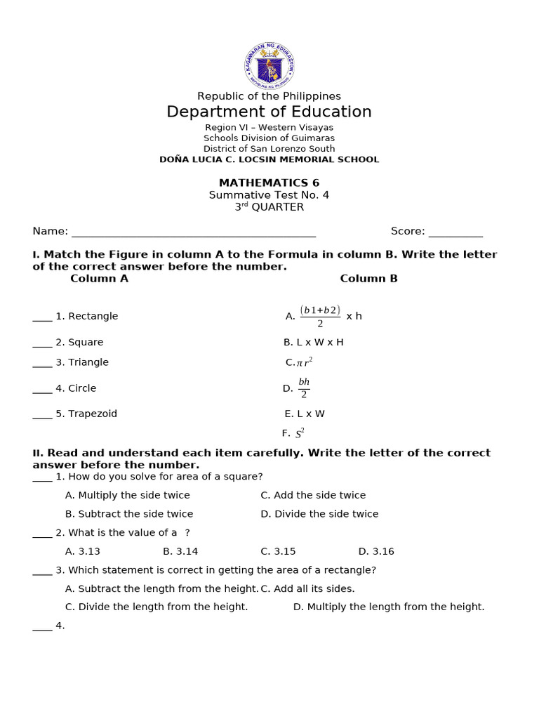 Grade 6 Math Test | PDF