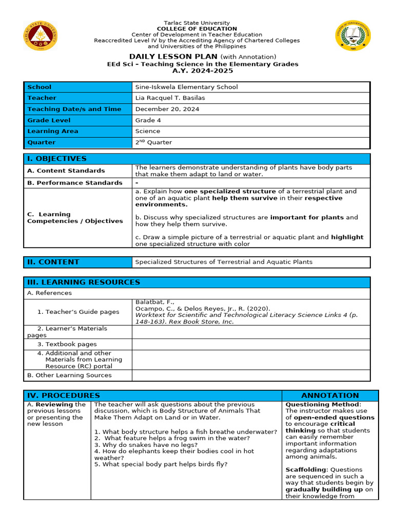 Daily Lesson Plan With Annotation (Basilas, Lia Racquel T.) | PDF | Constructivism (Philosophy ...