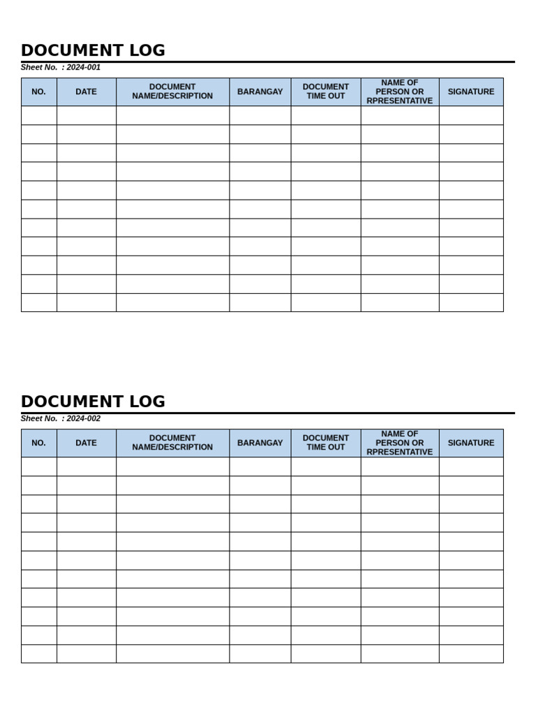 Barangay Document Log Sheets 2024 | PDF