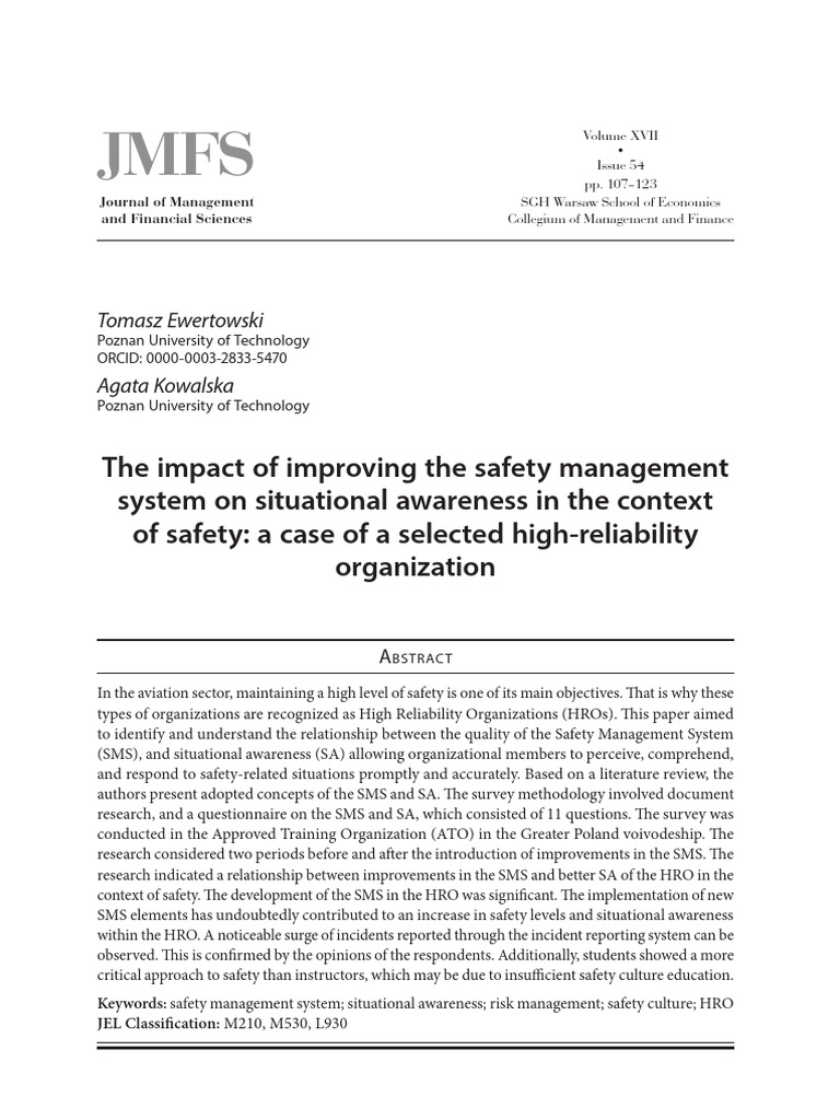 The Impact of Improving The Safety Management System On Situational ...