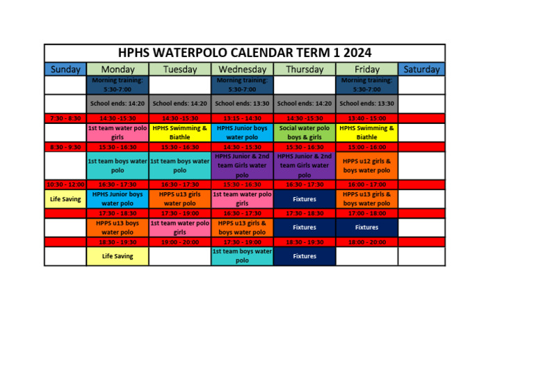 HPHS Water Polo Schedule Term 1 2024 | PDF
