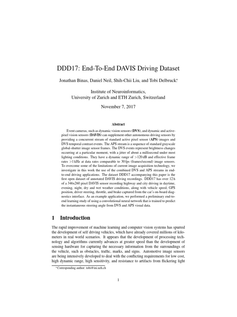 DDD17: Open DAVIS Driving Dataset | PDF | Frame Rate | Camera