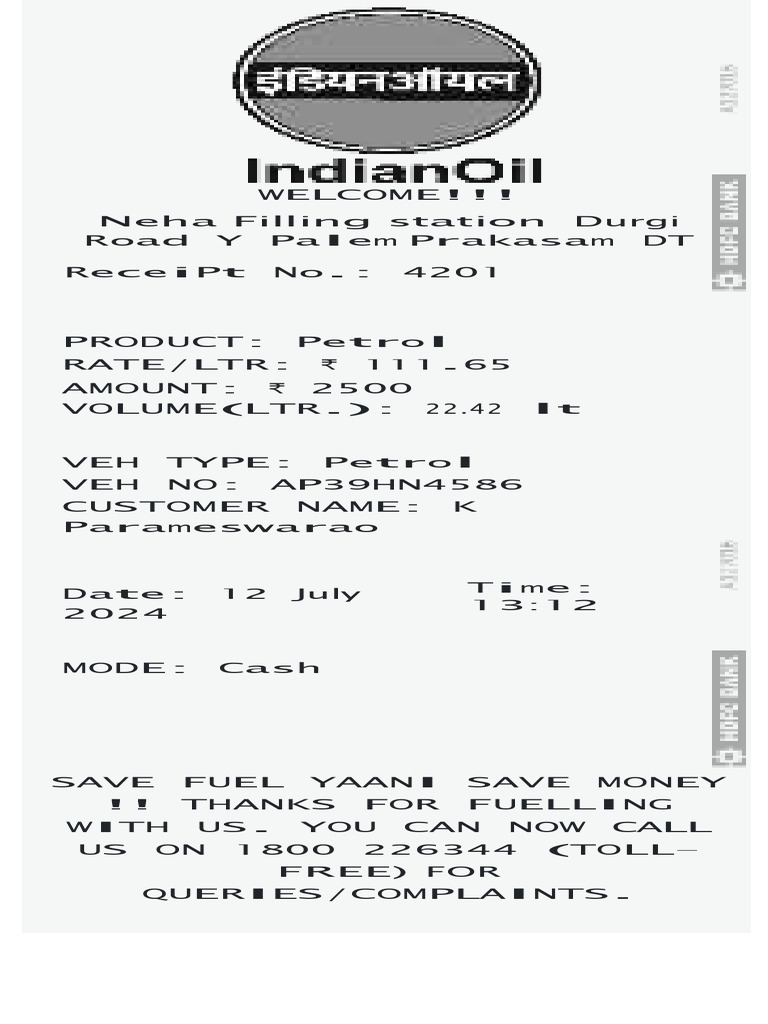 Fuel Receipt for Petrol Purchase | PDF
