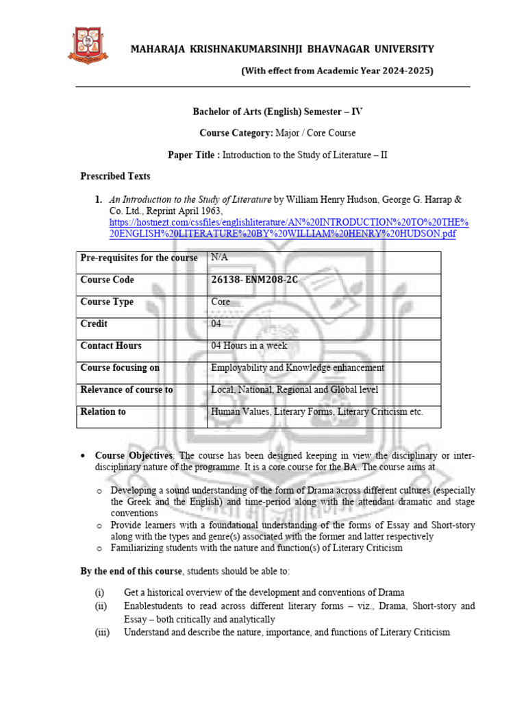 BA - Sem - 4 - English - Major8 - 26138 - Introduction to the Study of ...