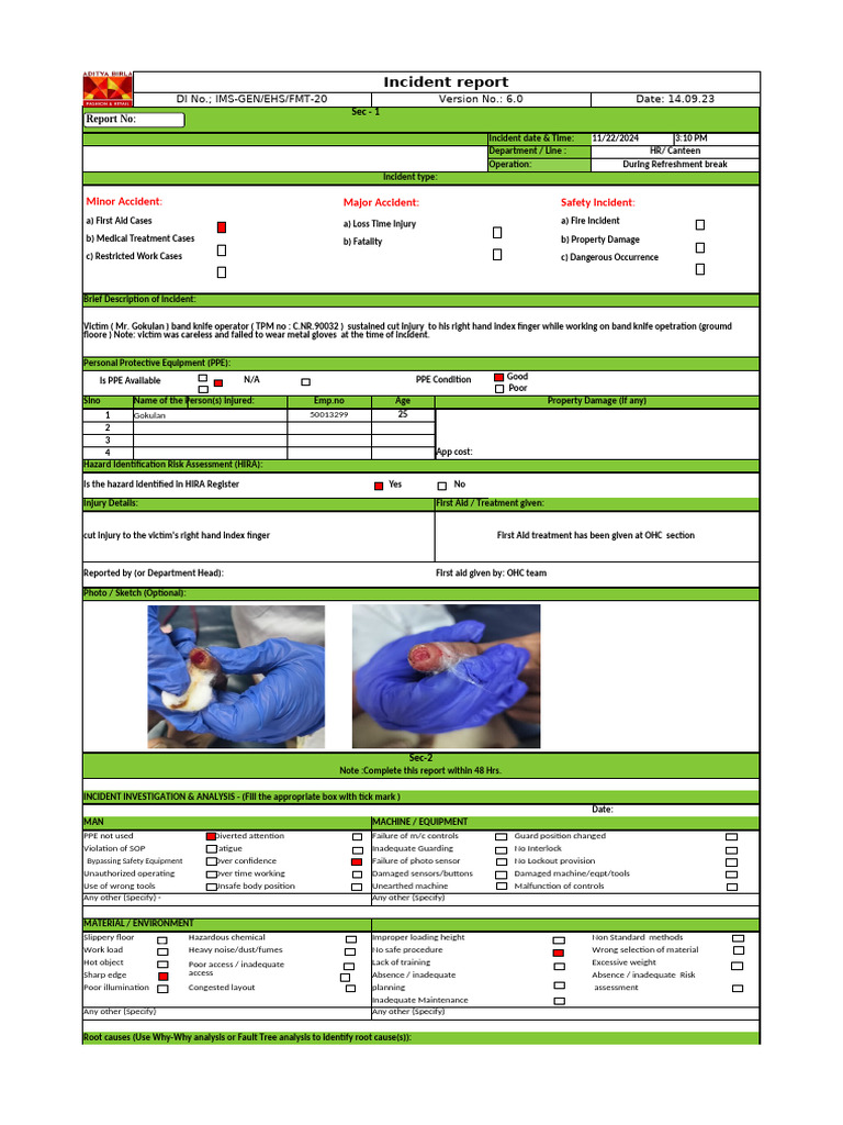 HR Canteen Incident Report: PPE Violation | PDF | Personal Protective ...