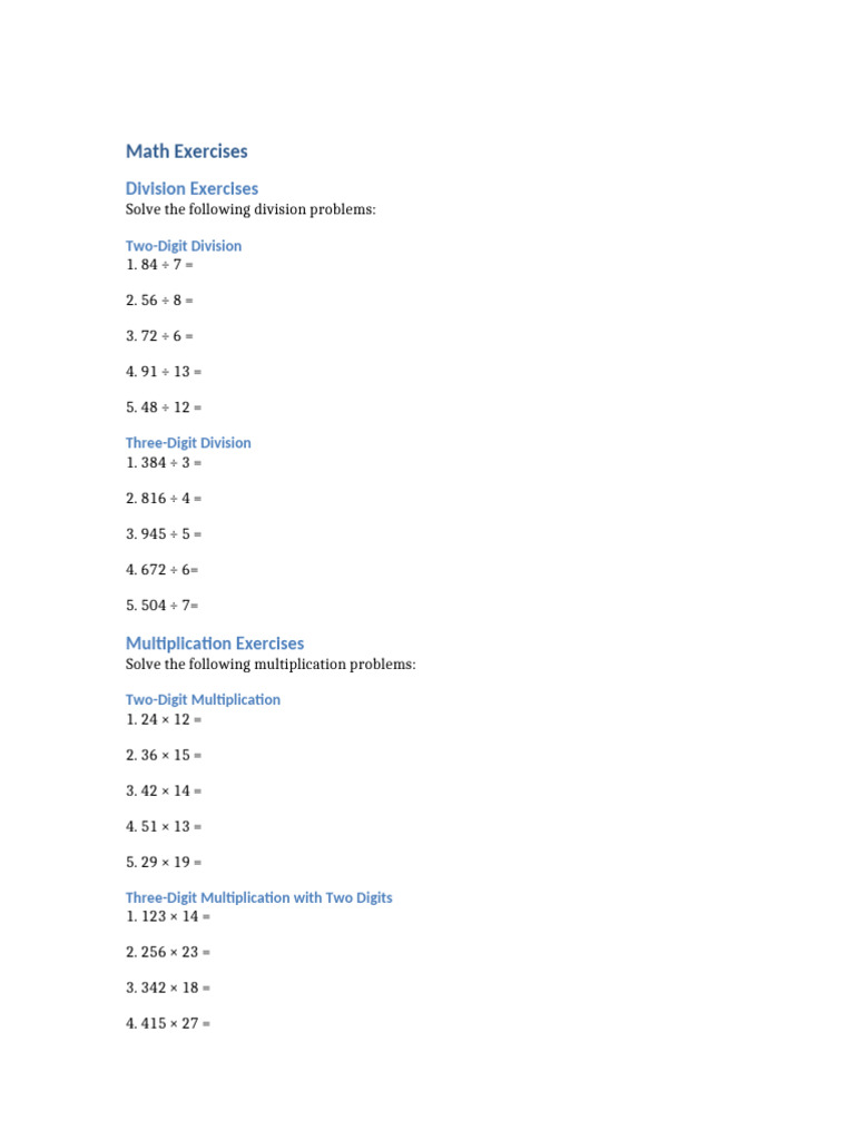 Math Exercises 4th Grade | PDF