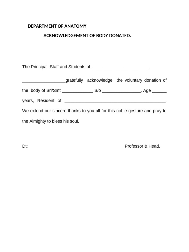 Body Donation - Acknowledgement | PDF