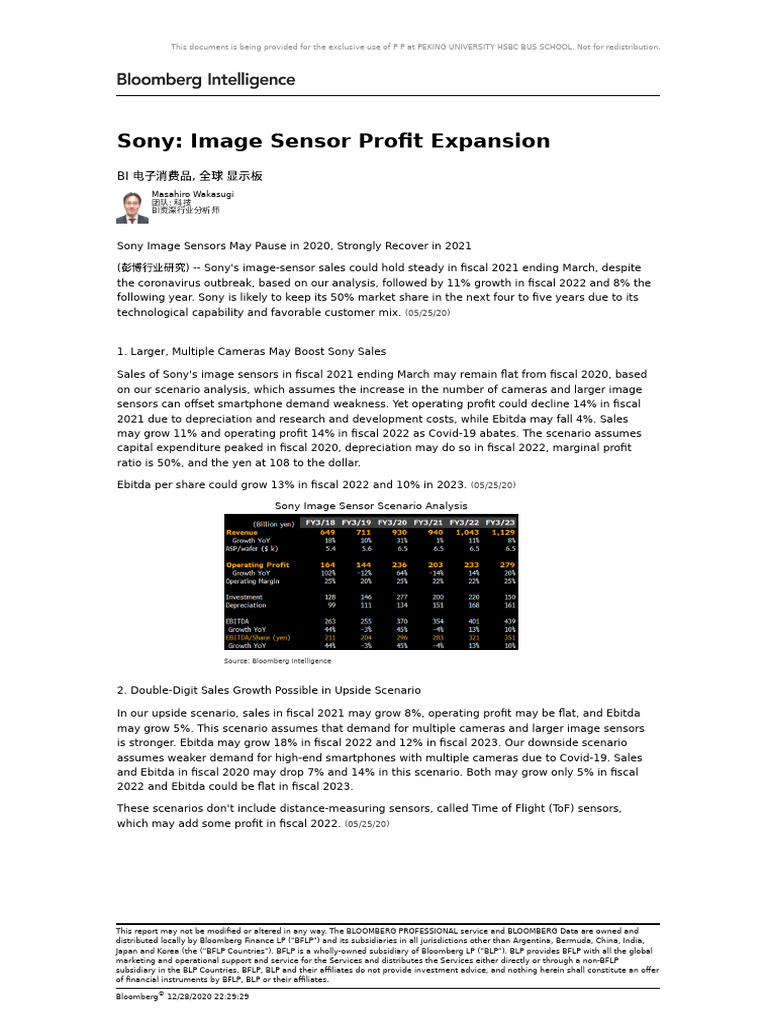 Sony Image Sensors May Pause in 2020 Strongly Recover in 2021 | PDF ...