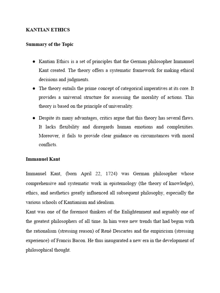 Kantian Ethics | PDF | Immanuel Kant | Epistemology