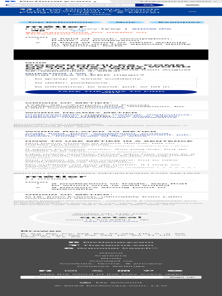Métier Definition & Meaning Dictionary.com | PDF | Semantic Units ...