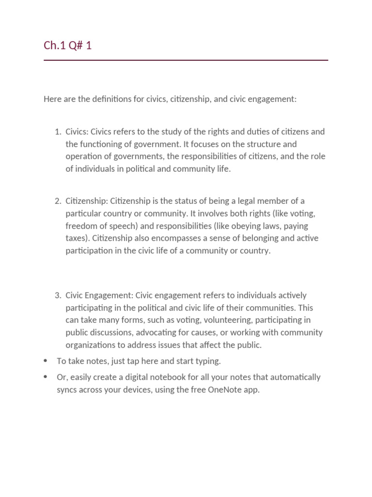 civics ch.1 | PDF | Citizenship | Democracy