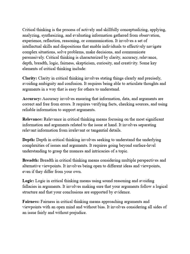 Key Elements of Critical Thinking | PDF | Critical Thinking | Thought
