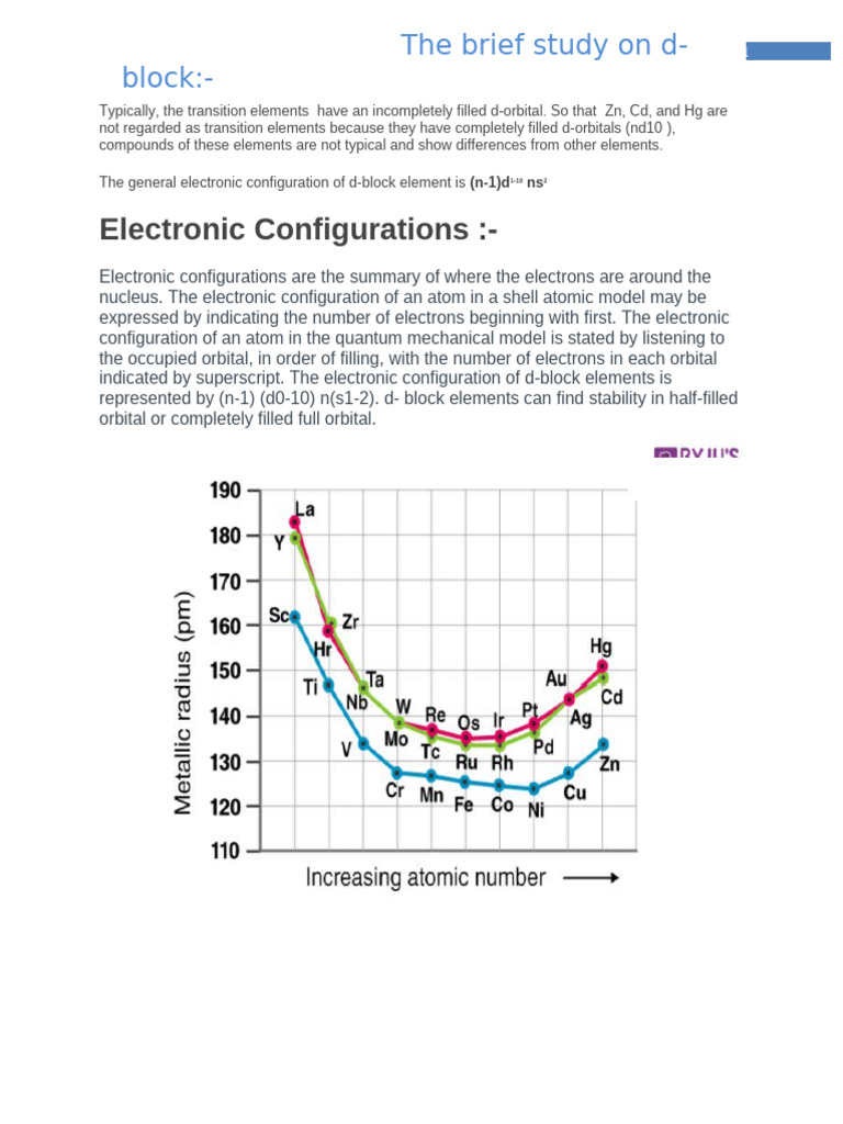 Breif Disscution Of D Block Elements Pdf Transition Metals Electron Configuration