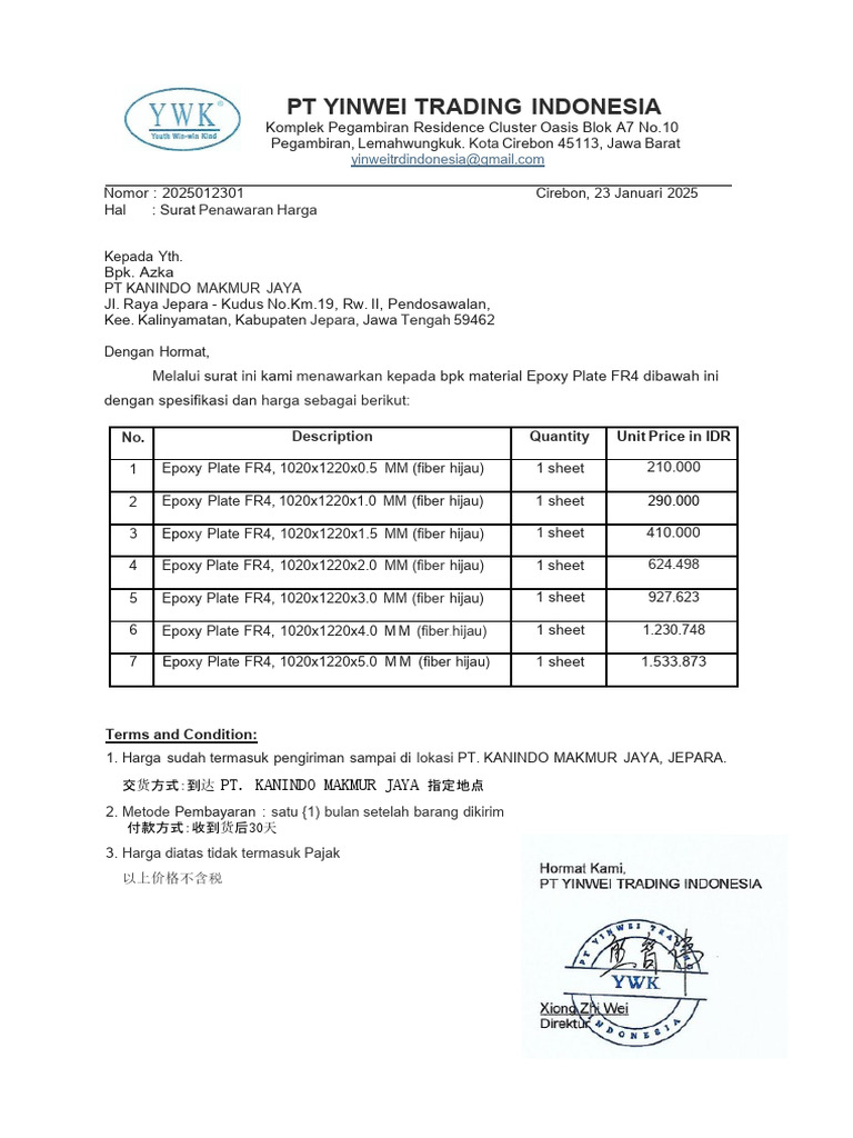 Quotation Green Fiber Price List NEw PT KANINDO 1 | PDF