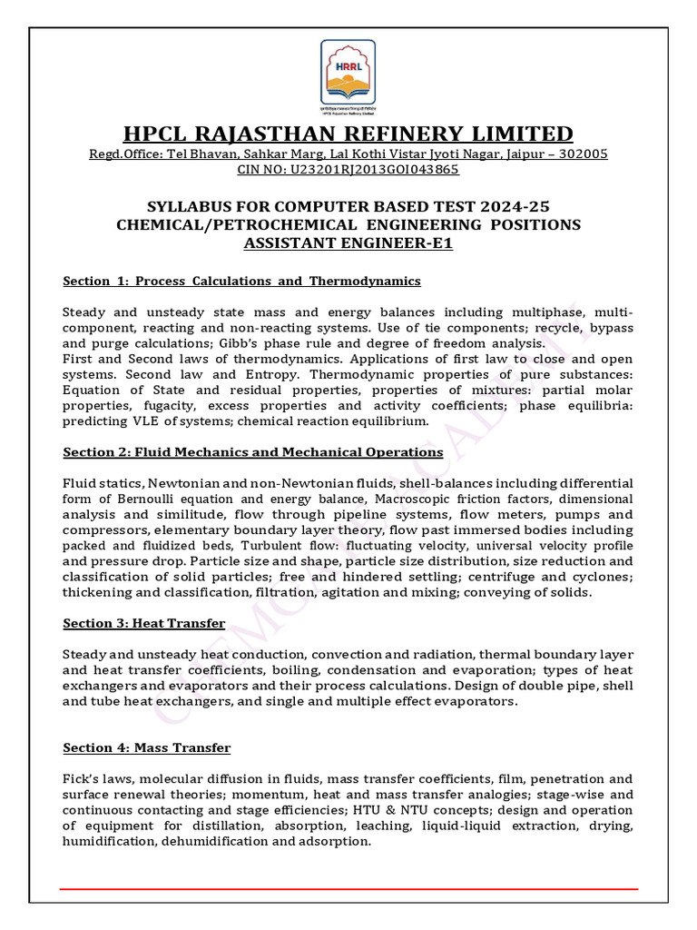 HRRL E1 - Assistant - Engineer - Chemical - Process 2024 | PDF ...