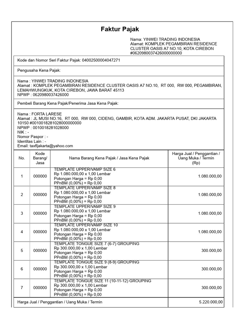FAKTUR PAJAK PT FORTA LARESE TEMPLATE | PDF