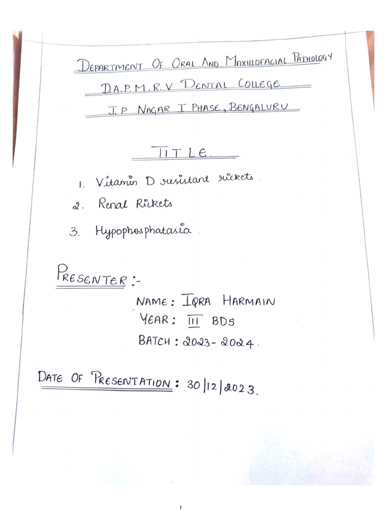 Vitamin D Resistant Rickets Renal Rickets | PDF