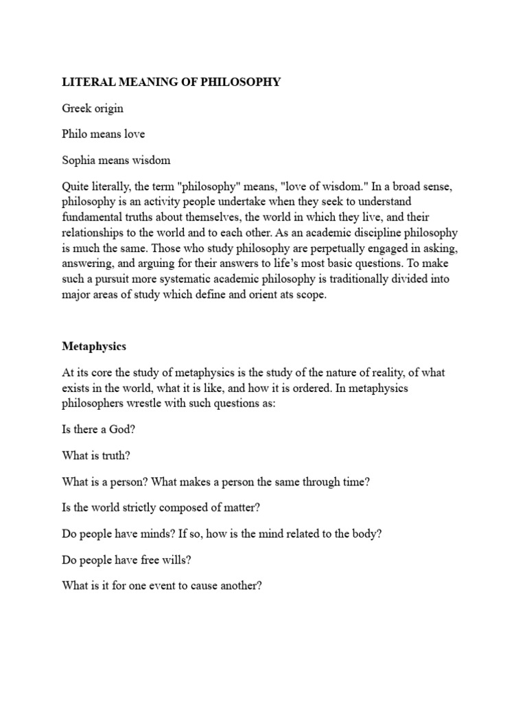 Literal Meaning of Philosophy | PDF | Knowledge | Epistemology