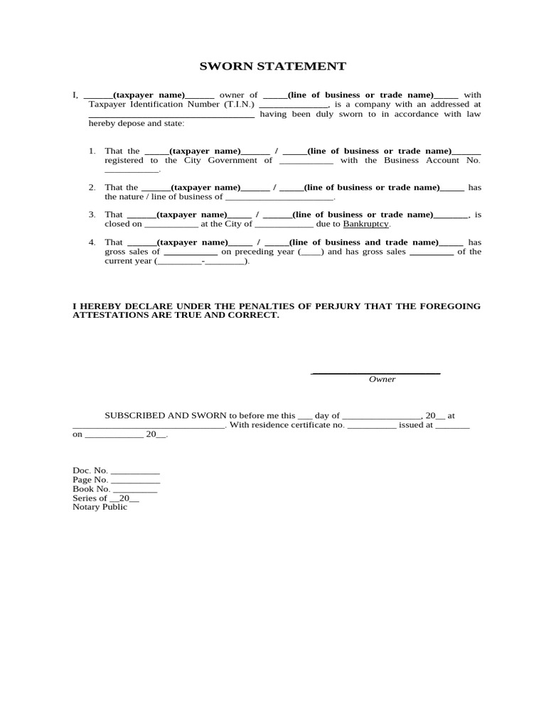sworn statement sample | PDF