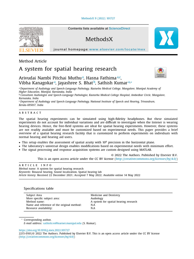 A System For Spatial Hearing Research | PDF | Loudspeaker | Hearing