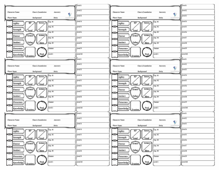 Daggerheart-Party Sheet-Level 1 | PDF
