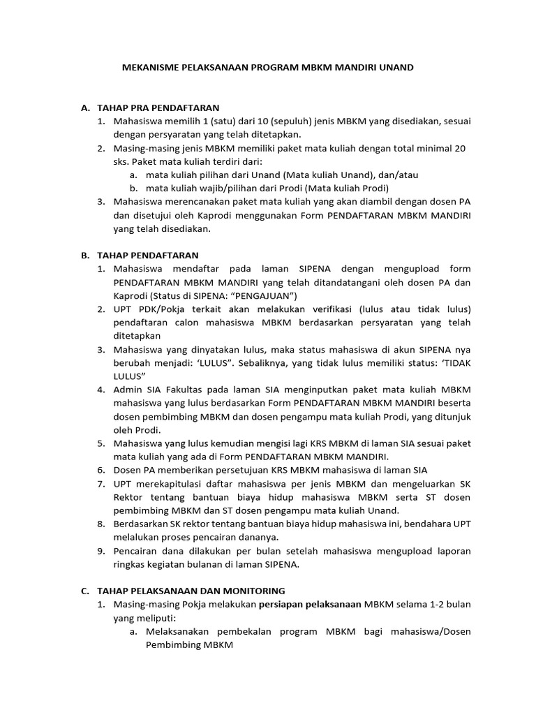 Pendaftaran Mandiri MBKM Unand 2023 | PDF