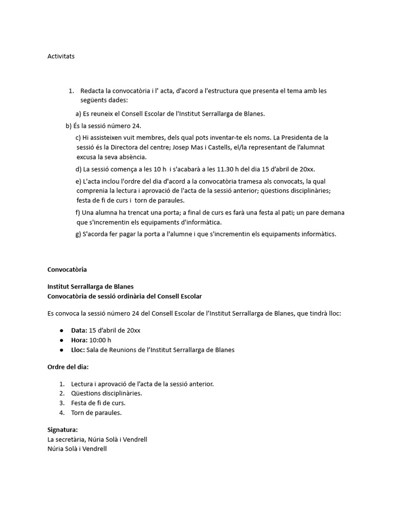 RA3. Activitat 2. Convocatòria I Acta | PDF