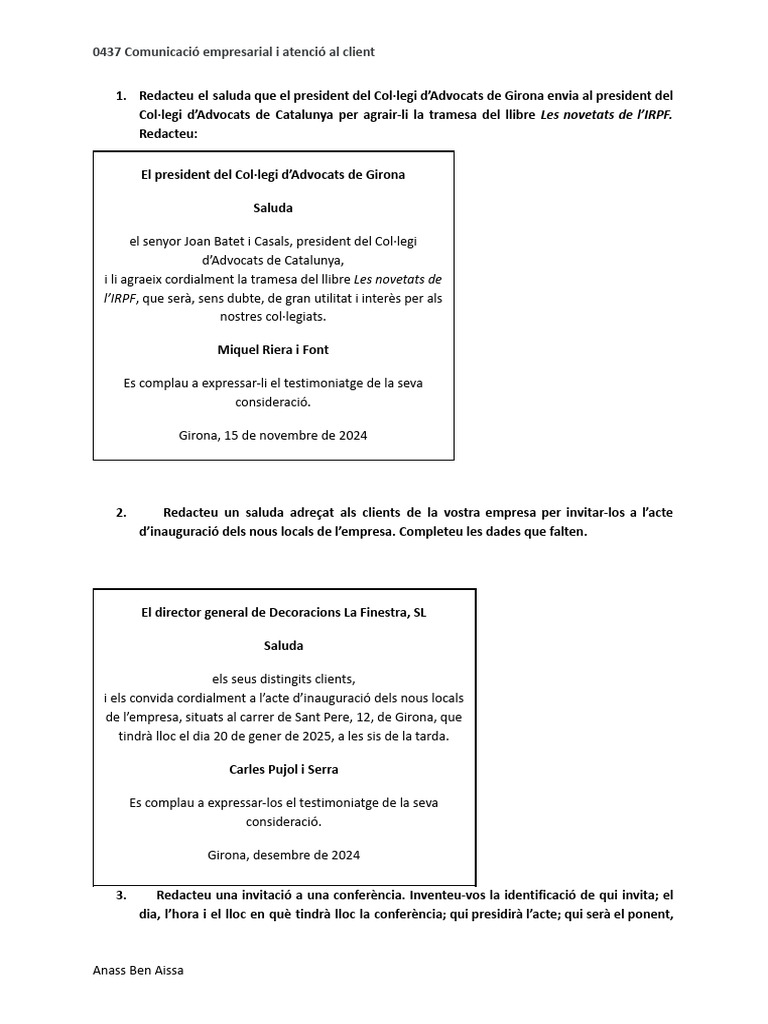 RA3. Activitat 1. Saluda, Invitació I Memorandum | PDF