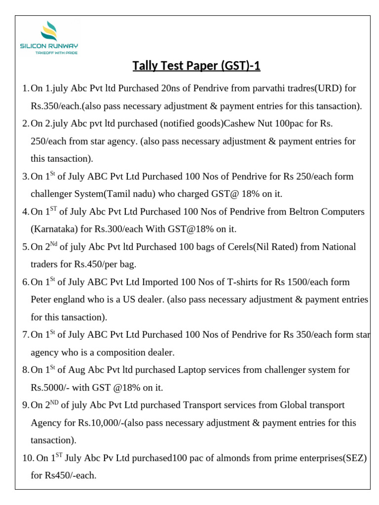 Tally Test Paper GST | PDF