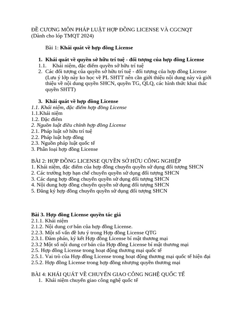 2044 DE CƯƠNG HOP DONG License Va CGCN LOP TMQT | PDF