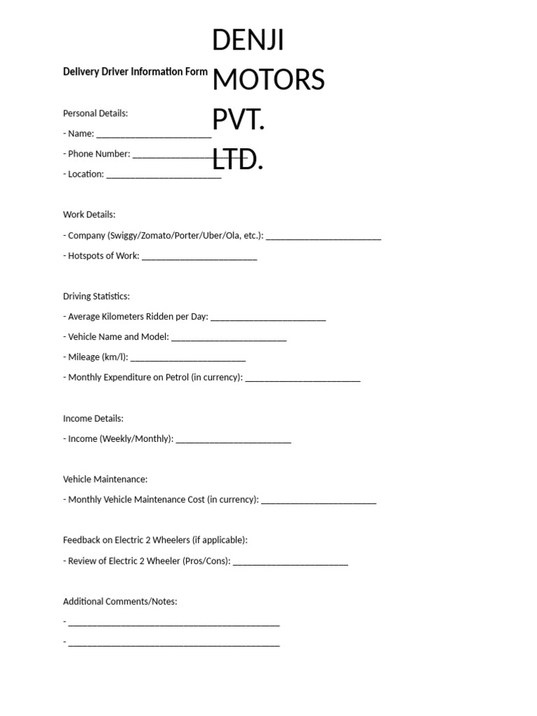 Delivery Driver Information Form | PDF