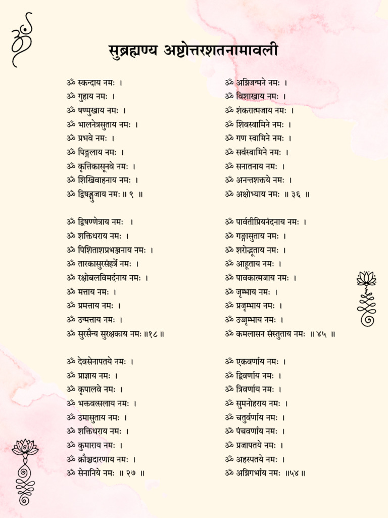 Skanda Ashtottaranamavali - Dev | PDF