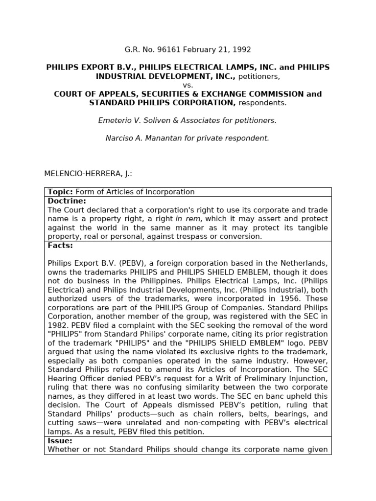 Philips Export B.V. vs. Standard Philips | PDF | Philips | Trademark