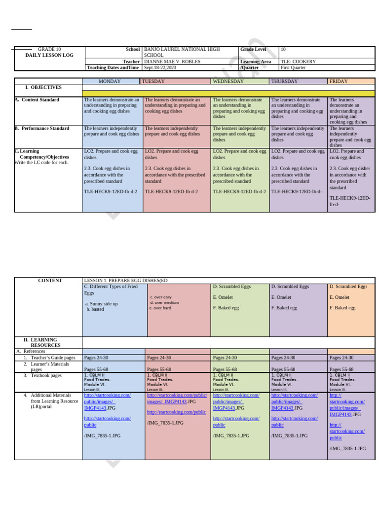 DLL-TLE-Cookery-Grade10-Quarter1-Week4- | PDF | Rubric (Academic) | Cooking