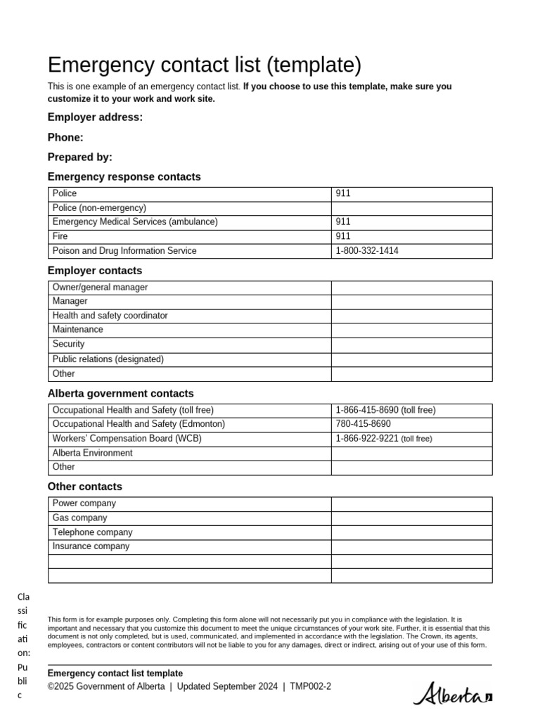 TMP002-2 Emergency Contact List TEMPLATE | PDF