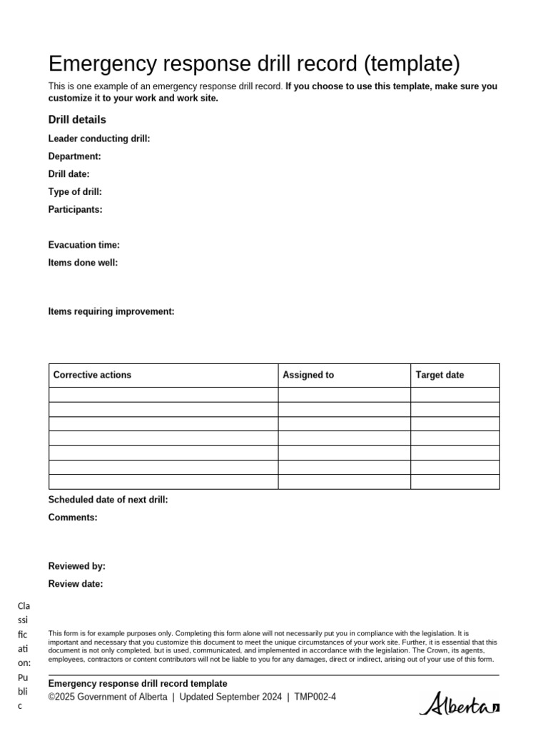 TMP002-4 Emergency Response Drill Record TEMPLATE | PDF