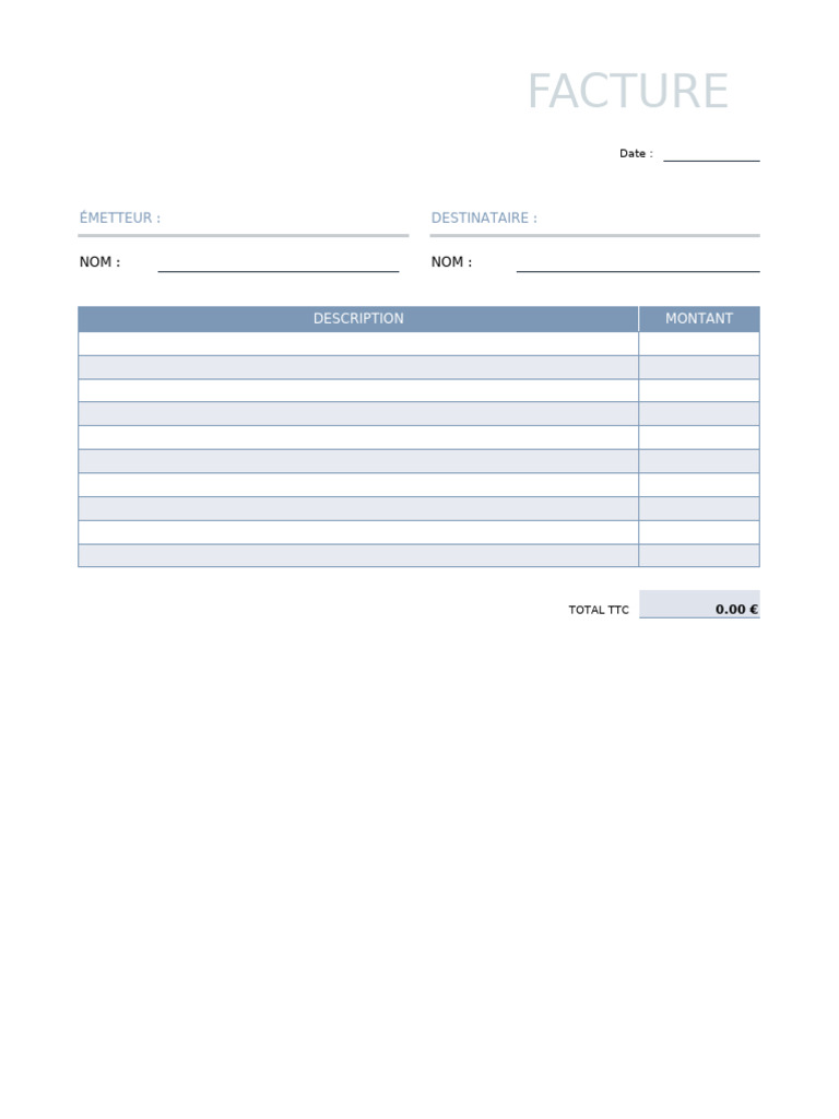 Modèle de Facture Vide à Remplir | PDF