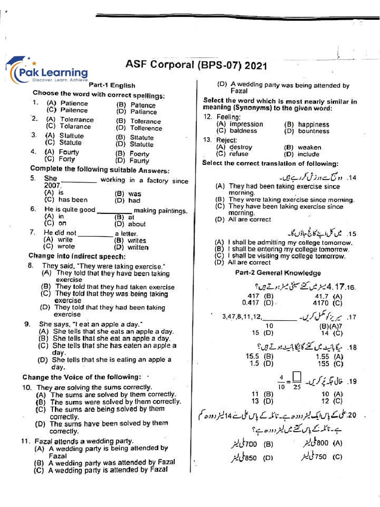 ASF Corporal Paper Held in 2021 | PDF