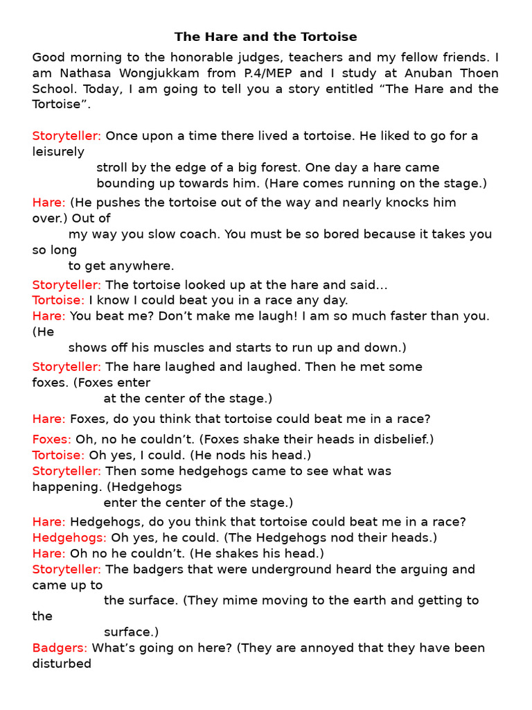 The Hare and The Tortoise - Final Script | PDF