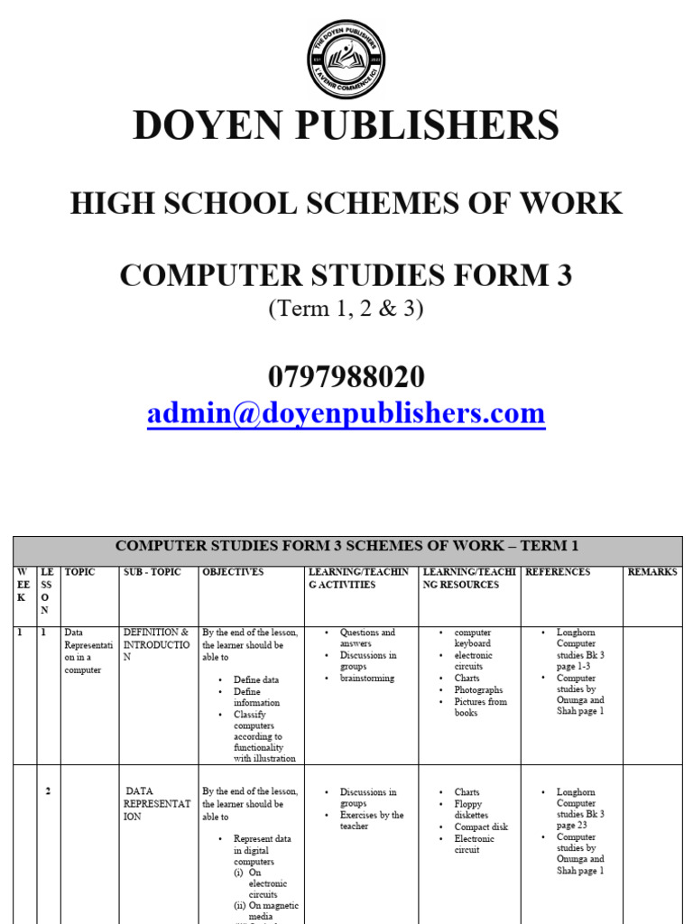 Computer Studies Form 3 Schemes of Work | PDF | Computer File | Floppy Disk