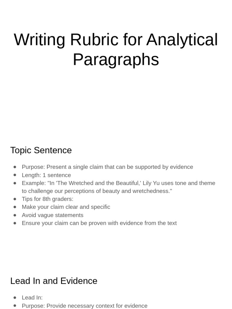 Writing Rubric For Analytical Paragraphs | PDF