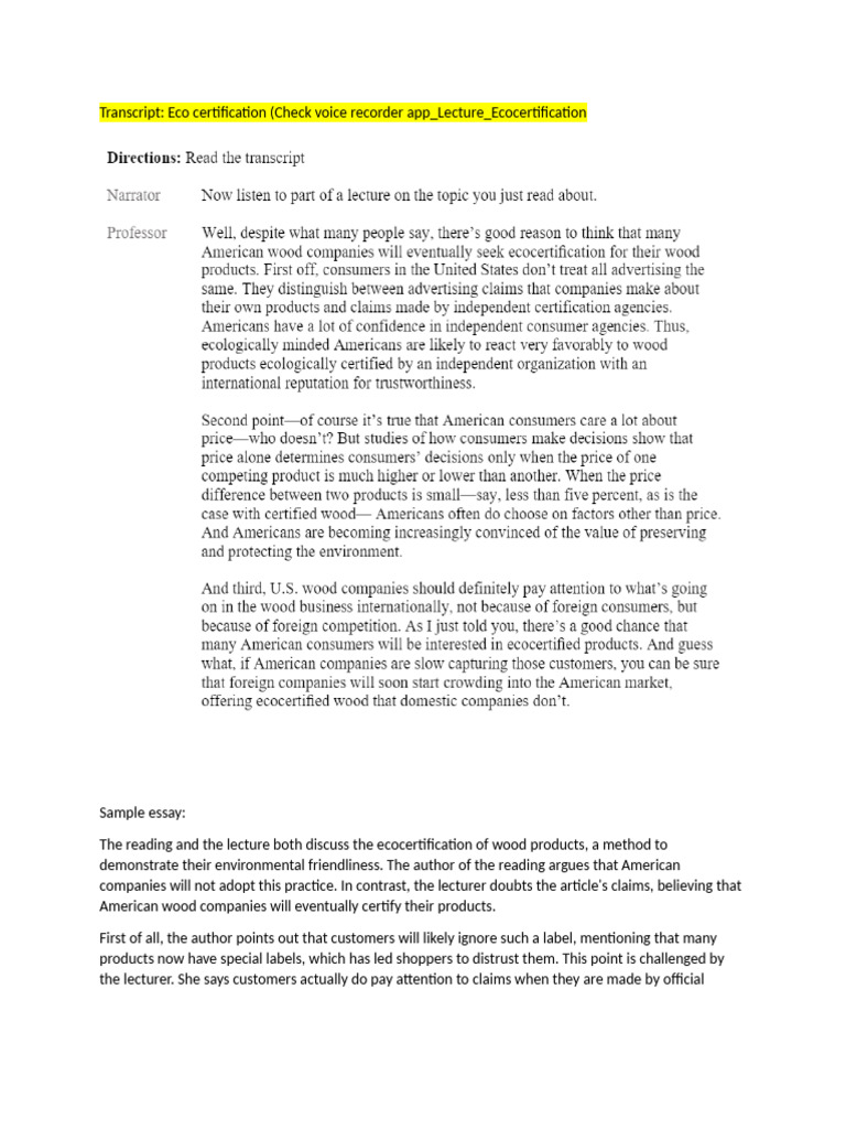 Toefl Transcript Ecocertification | PDF